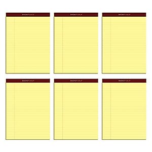 Tops Docket Gold Writing Pads, 8-1/2" x 11-3/4", Legal Rule, Canary Paper, Perforated, 50 Sheets, 6 Pack (63956)