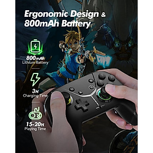 Wireless Switch Pro Controller for Nintendo Switch/Lite/OLED, Bluetooth Gaming Controller for iPhone/Android/Phone/PC/Steam/Mac/iOS/iPad/TV with Programmable/Vibration/Motion Control/Turbo/Wakeup/RGB