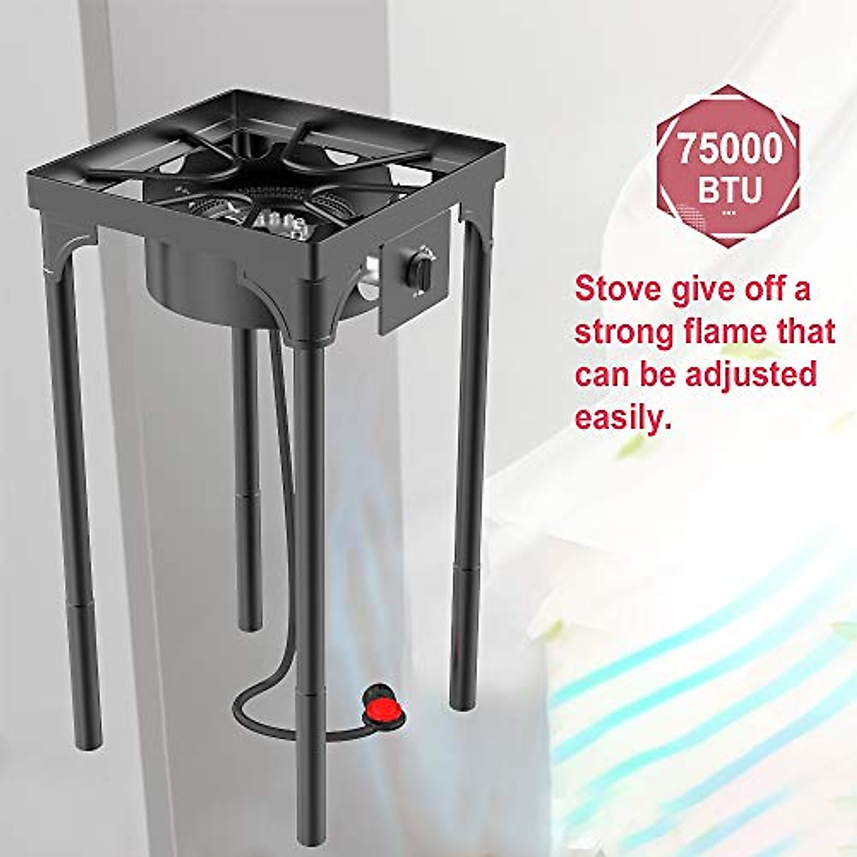 Outdoor & Indoor Portable Propane Stove, Single & Double Burners with Gas Premium Hose, Detachable Legs for Backyard Kitchen, Camping Grill, Hiking Cooking, Outdoor Recreation (DB01-Medium,1 Burner)