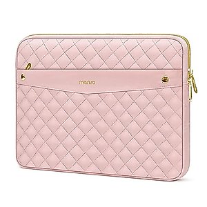 MOSISO Laptop Sleeve Compatible with MacBook Air/Pro, 13-13.3 inch Notebook,Compatible with MacBook Pro 14 inch 2023-2021 A2779 M2 A2442 M1, Square Quilted Polyester Horizontal Carrying Bag,Chalk Pink