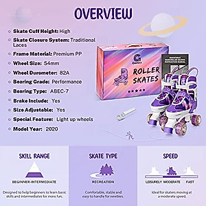 Gonex Roller Skates for Girls Kids Boys Women with Light up Wheels and Adjustable Sizes for Indoor Outdoor (Purple, L - Youth (4Y-7Y US))