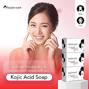 Kojie San Skin Brightening Soap – The Original Kojic Acid, Dark Spot Remover Bar Soap with Coconut & Tea Tree Oil – 100g x 3 Bars with Net