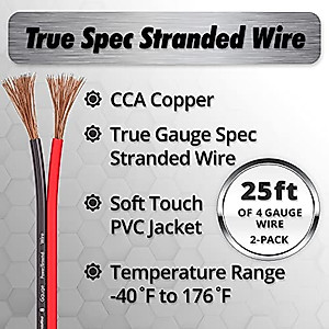 InstallGear 8 Gauge Wire (50ft) Copper Clad Aluminum CAA - Primary Automotive Wire, Car Amplifier Power & Ground Cable, Battery Cable, Car Audio Speaker Stereo, RV Trailer Wiring Welding Cable 8ga