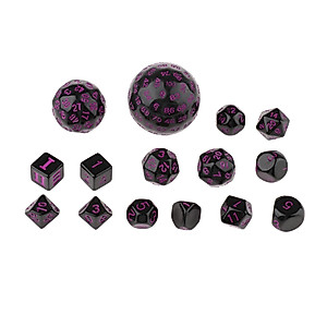 Milageto Polyhedral 15 Piece RPG Set RPG Tabletop Games D30 D16 D12 D10 D8 D7 D5 D4 for Role Playing DND Table Games, Purple