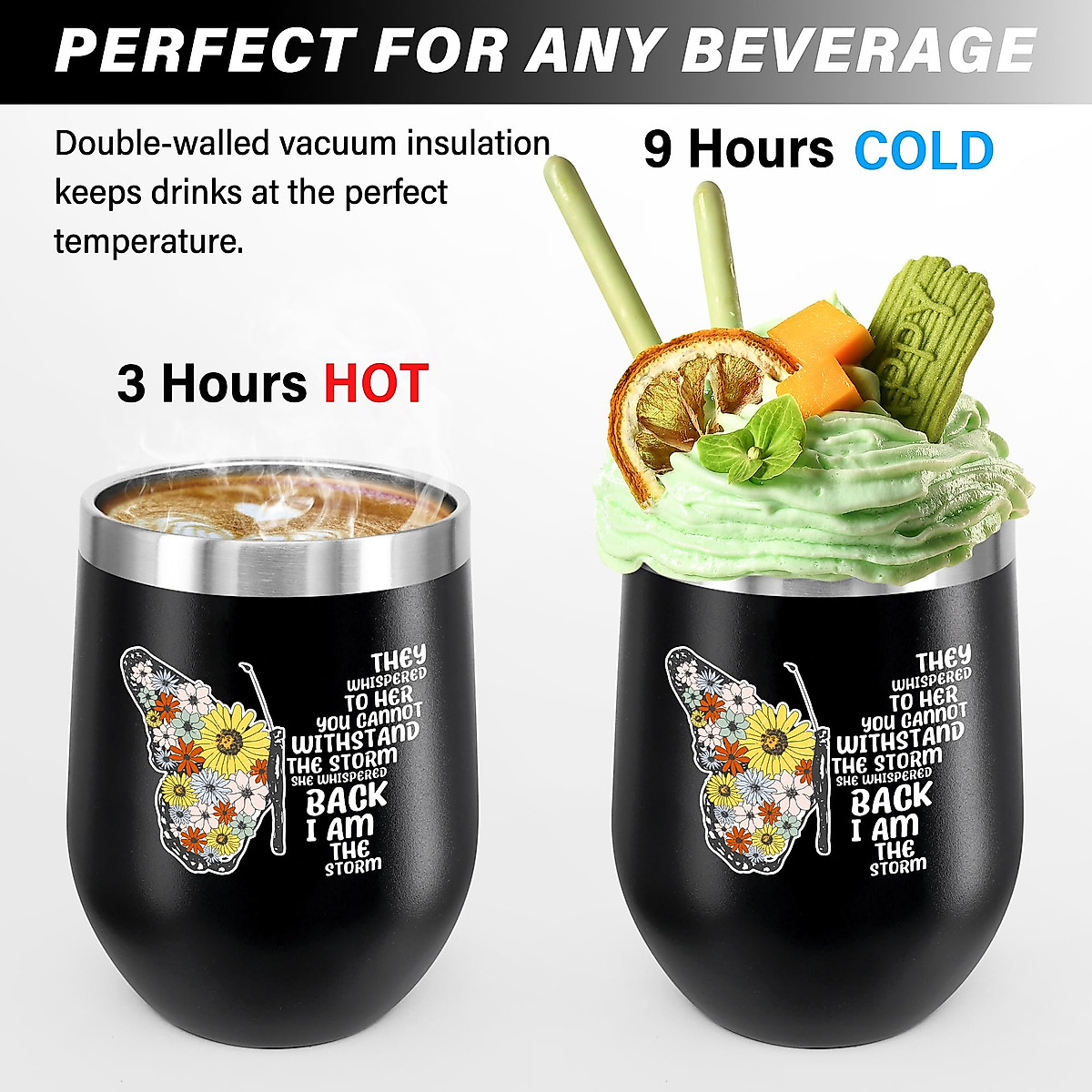 KAIRA Butterfly Tumbler,12 OZ Wine Tumbler with Lid 18/8 Vacuum Stainless Steel Coffee Mug Gifts Idea for Women (Pack of 1)