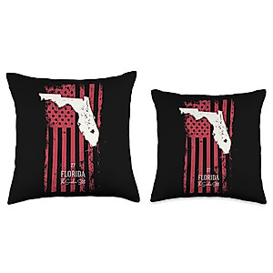 Florida State Map USA Throw Pillow, 18x18, Multicolor