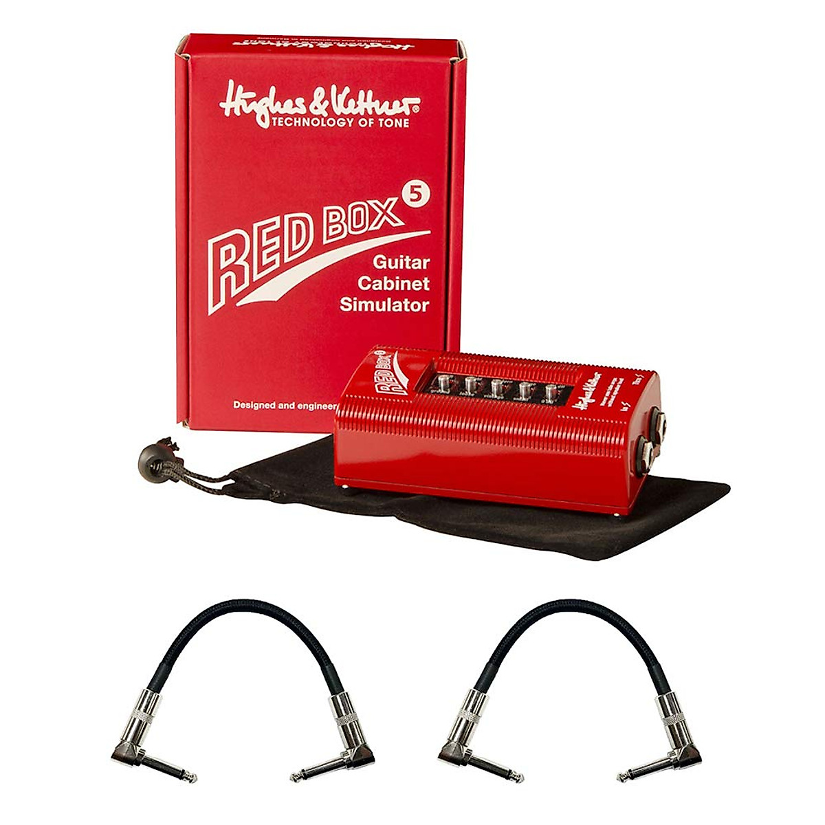 Hughes & Kettner Red Box 5 Guitar Cabinet Simulator with 6" Patch Cable R Angle (2-Pieces) Bundle