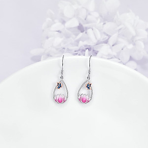Lotus Earrings Sterling Silver S925 Hypoallergenic Lotus Flower Dangle Earrings for Mother's Day Jewelry For Women