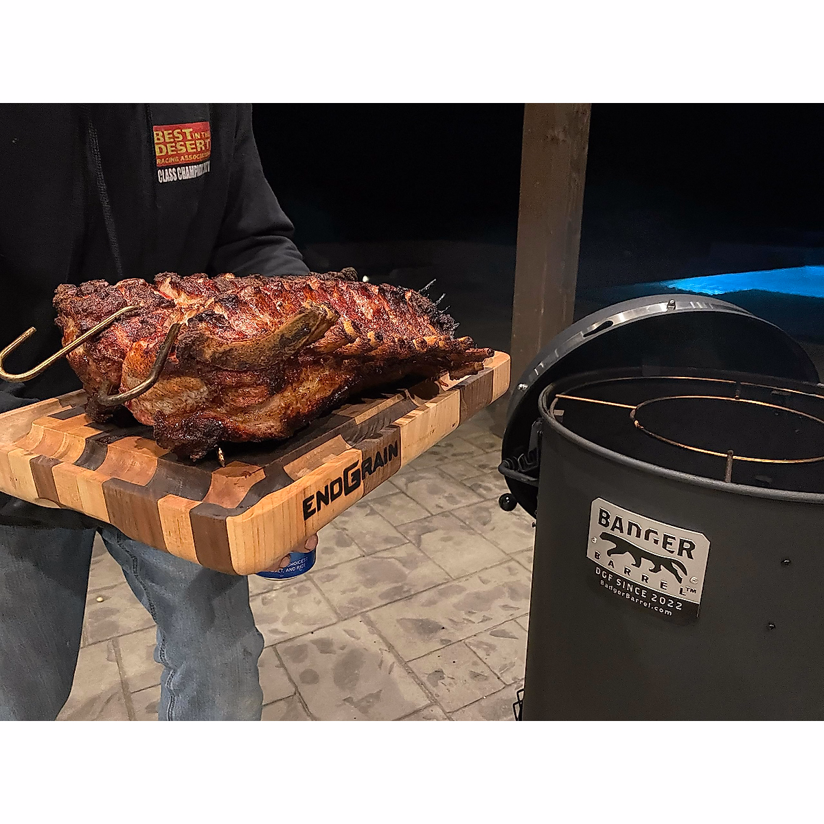 Badger Barrel BBQ - 16" Drum Style Smoker | 2-Tier BBQ Hibachi Grill | Includes 6 hooks, Hanging Rack, Grill Grate and More | Badgers Not Butterflies