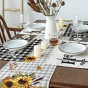 Artoid Mode Love Family Together Home Buffalo Plaid Placemats for Dining Table, 12 x 18 Inch Holiday Vintage Thanksgiving Washable Table Mat Set of 4