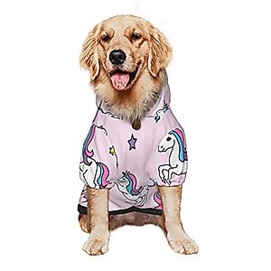 Large Dog Hoodie Cute-Unicorn-Star-Pink Pet Clothes Sweater with Hat Soft Cat Outfit Coat X-Large