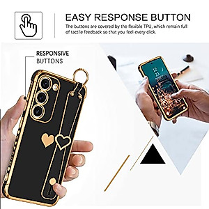 BENTOBEN Galaxy S23 Case, Phone Case Samsung S23 6.1", Slim Thin Shockproof Kickstand Holder Protective Soft TPU Bumper Drop Protection Cute Heart Girls Women Boys Men Samsung S23 Cover, Black/Gold
