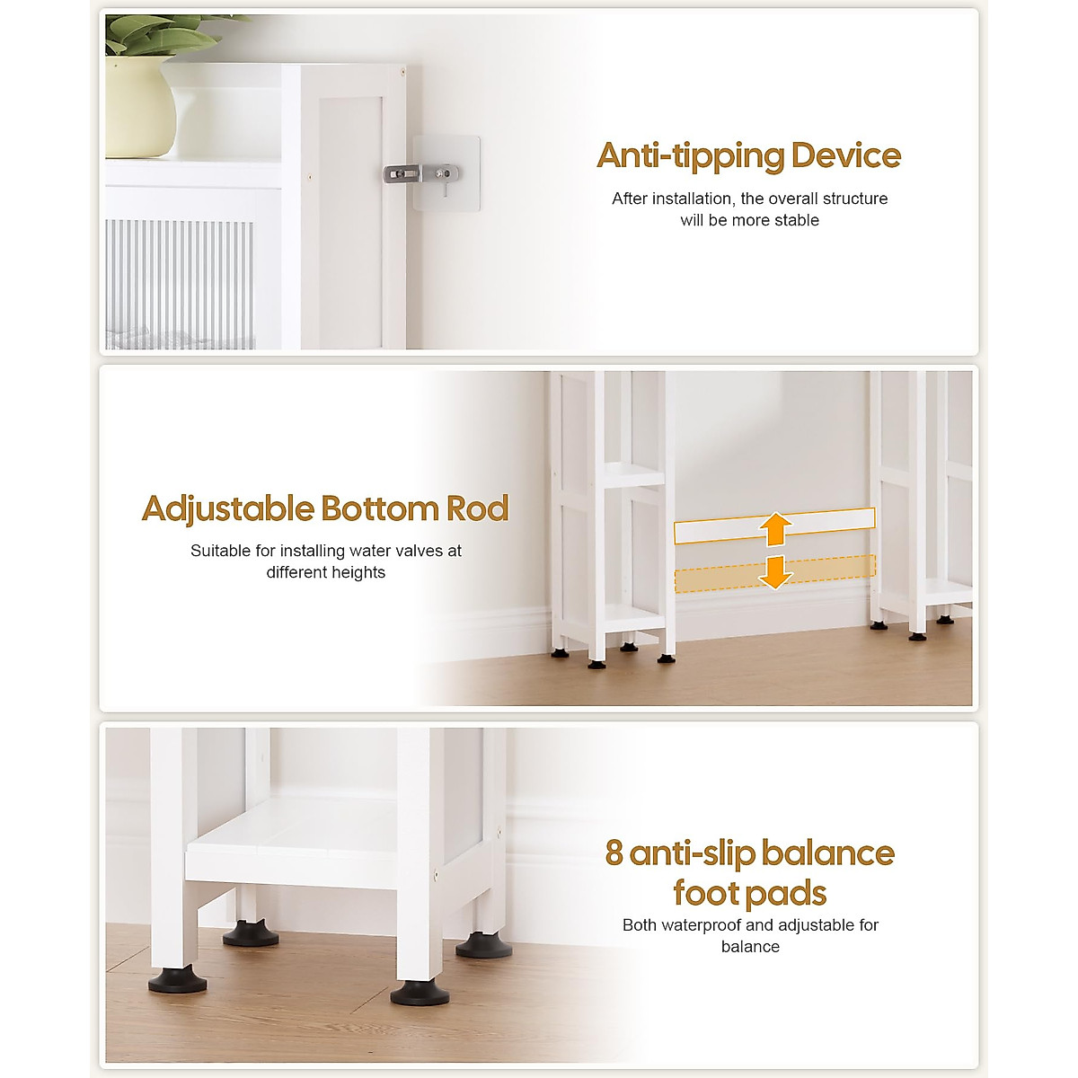 Cozivolife Over The Toilet Storage Cabinet with Acrylic Sliding Door Panel,Bamboo Organizer Shelf with 2 Toilet Paper Drawers and 1 Big Drawer,Toilet Rack for Bathroom (White)