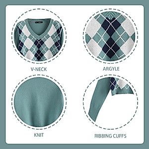 ZAFUL Women's Sweaters Long Sleeve V-Neck Argyle Knitted Crop Sweater Pullover Tops Green