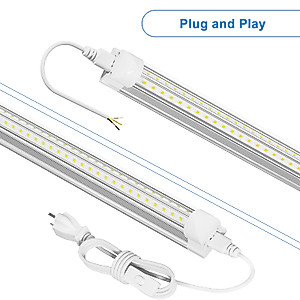 ONLYLUX 5ft LED Shop Light Fixture, Linkable 6500K Daylight White Tube Light, High Output, Double Sided V Shape T8 Integrated 5 Foot Led Bulbs for Garage,Warehouse,Clear Lens 10-Pack