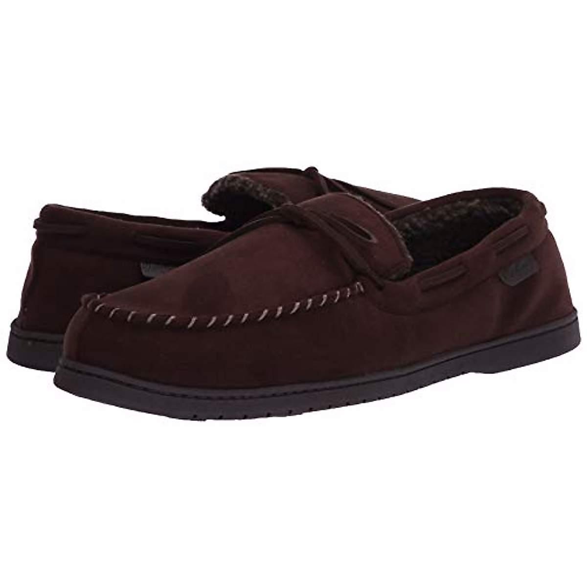 Dearfoams mens Toby Microsuede Moccasin With Tie Slipper, Coffee, Large US