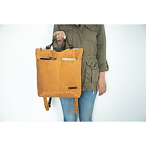 Small Convertible Totepack/Minimalist Slim Everyday Travel Daypack Women/ 14 Inch Laptop Backpack/ 8 Pocket College Bookbag/Waterproof Lining/Waxed Canvas & Leather/Urbanist (Pecan Brown)