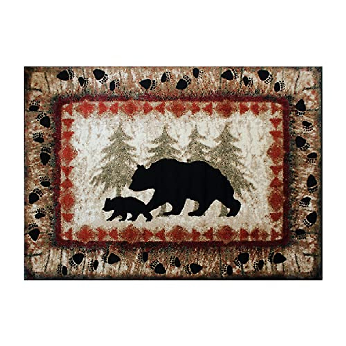 Flash Furniture Ursus Collection Rustic Lodge Wandering Black Bear & Cub Area Rug - Olefin Fibers in Brown, Beige, Black, & Green - 6' x 9' Accent Rug - Jute Backing