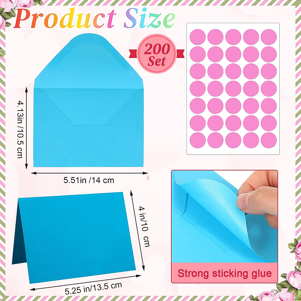 Yeaqee 200 Pack Blank Cards with Envelopes and Stickers Thank You Note Cards Self Adhesive Envelopes Blank Greeting Cards Small Envelopes Stationary Set Card Making(Rainbow Colors)