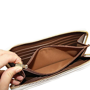 Coach Signature Leather Accordian Zip Wallet - #F54630 - Khaki/Chalk