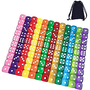 120 Pieces 6 Sided Dice Set Translucent & Solid Games Dice Set, Colored Dice with Free a Black Velvet Pouches for Playing Games, Like Board Games, Dice Games, Math Games, Party Favors and More (16 mm)