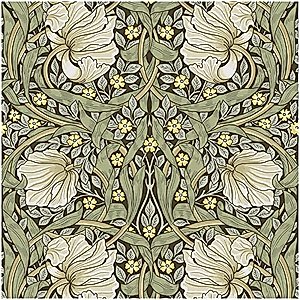 HAOKHOME 94028-1 Vintage Floral Wallpaper Peel and Stick Botanical Sage Green/Yellow Wall Murals Home Kitchen Bedroom Decor by William Morris 17.7in x 9.8ft