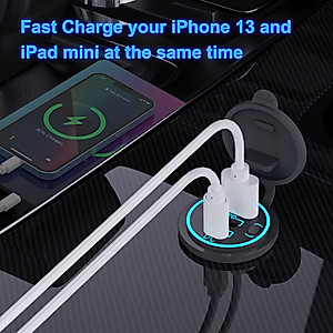12V USB Outlet Wire USB Charger Multi Port, Dual PD3.0 USB-C and Quick Charge3.0 Car USB Port Socket with Power Switch, Fast Charge for iPhone iPad Android Phones, Suitable for Car Boat RV Marine ATV