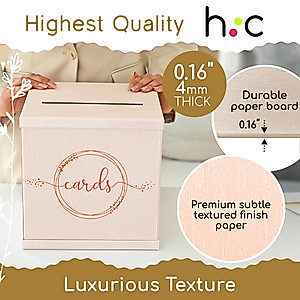 Hayley Cherie - Pink Gift Card Box with Rose Gold Foil Design- Textured Finish - Large Size 10" x 10" - For Wedding Receptions, Baby & Bridal Showers, Sweet 16, Birthdays, 21st Parties, Money