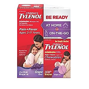 Tylenol Children's Liquid (4 fl. oz) & Chewable (24 ct), Pain Relief, Grape, 2 pc Bundle