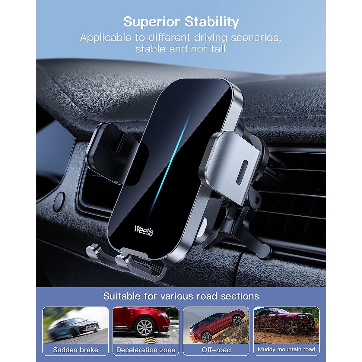 𝟮𝟬𝟮𝟯 𝗡𝗲𝘄 Weetla Wireless Car Charger,Charging Auto-Alignment, Air Vent 360° Adjustable Auto-Clamping Car Phone Holder Mount Wireless Charging for iPhone 15/14/13/12/11/Pro Max (Gray)