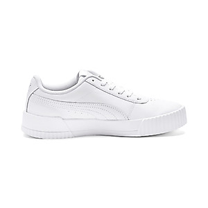 PUMA Womens Carina Leather Sneaker, PUMA Womens White-PUMA Womens White-PUMA Womens Silver, 9.5