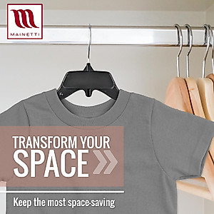 Mainetti 485 Black Plastic Hangers - 10 Pack with Rotating Metal Hook and Notches for Straps, Great for Shirts/Tops/Dresses, 15 Inch