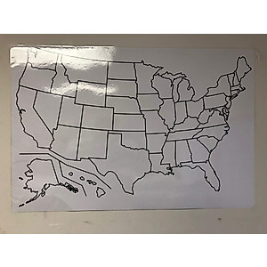 Blank US Map Laminated Dry Erase Poster, Reusable United States Map 24"x36"