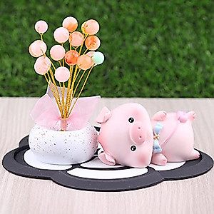 Piggy Car Ornaments Toy Figures Bobble Shaking Head Pig Doll Animals Creative Resin Miniature Simulation Toy Decoration Accessories for Car Dashboard Home Desk Lying Pig