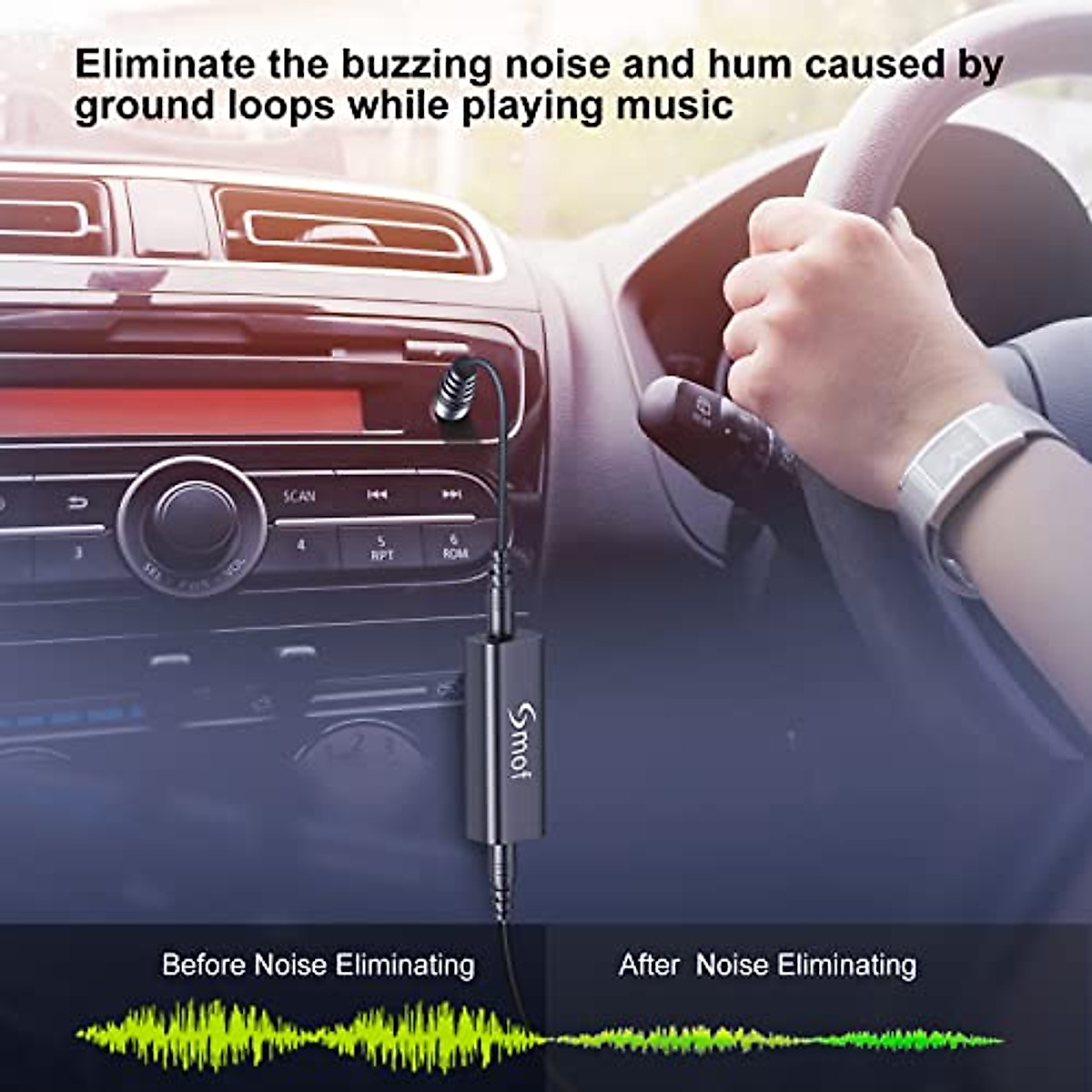 Smof Upgraded Ground Loop Noise Isolator, Noise Filter for Car Audio/Home Stereo System (Eliminate The Buzzing Noise Completely) with 3.5mm Audio Cable, Black