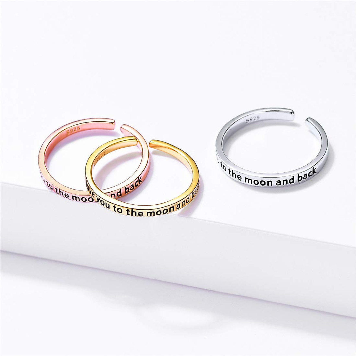 ChicSilver Sterling Silver Ring, Engraved I Love You to The Moon and Back Eternity Ring Open Adjustable Rings for Women Men