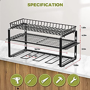 Power Tool Organizer,Tool Organization, PUKOKAL 3 Layers Heavy Duty Metal Tool Shelf with Basket, Tool Organizer and Storage Wall Mount, Utility Tool Rack for Screwdriver Pegboard Shed Workshop