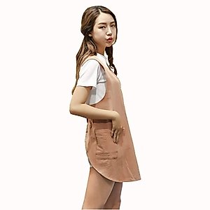 Shortened Design Apron, Japanese Style Soft Cotton Linen Apron with Two Side Pockets, X Cross Halter Apron, Kitchen Cooking Clothes Gift for Women DIY Project, Crafting, Cooking, Baking(Orange Red)