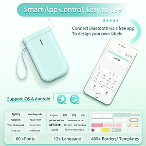 Label Maker Machine, D11 Portable Bluetooth Printer for Labeling, Home, Office, Organization, Mini Label Maker Machine with Tape, Multiple Templates Available for Phone, Handheld Labeler, Green