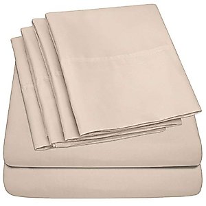 Sweet Home Collection 6 Piece 1500 Supreme Collection Brushed Microfiber Deep Pocket Sheet Set-2 Extra Pillow Cases, Great Value, Rv Short Queen, Beige