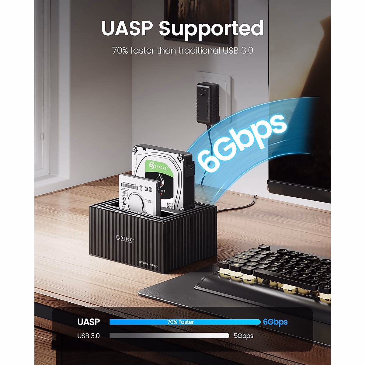 ORICO Dual Hard Drive Docking Station USB 3.2 Gen 1 External Aluminum Hard Drive Docl with Offline Clone for 2.5/ 3.5 inch SSD HDD Up to 18TB-9628C3-C