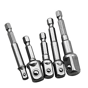 Impact Driver Bit Socket Adapter Set 6PCS Drill Bit Extension Set-1/4” 3/8” 1/2” Hex Shank Impact Socket Adapter Holder 50-73MM Drill Bit Attachments, Drill Tool Accessories-Gray