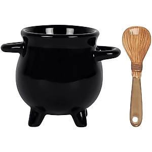 Something Different Adorable Black Cauldron Egg Cup with Broom Spoon - 6.5cm x 9cm x 6.5cm (1 Pc.) - Witchy, Fun & Unique Design - Perfect Novelty Kitchen Accessory Gift