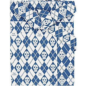 Shirayuki Waist Apron with four big pockets 100% cotton. Made in Japan. Kitchen Aprons, Server Aprons | Half Apron for Crafts, Restaurant, Shop Work Apron, Art Smock, Garden (Happy Skull, Blue)
