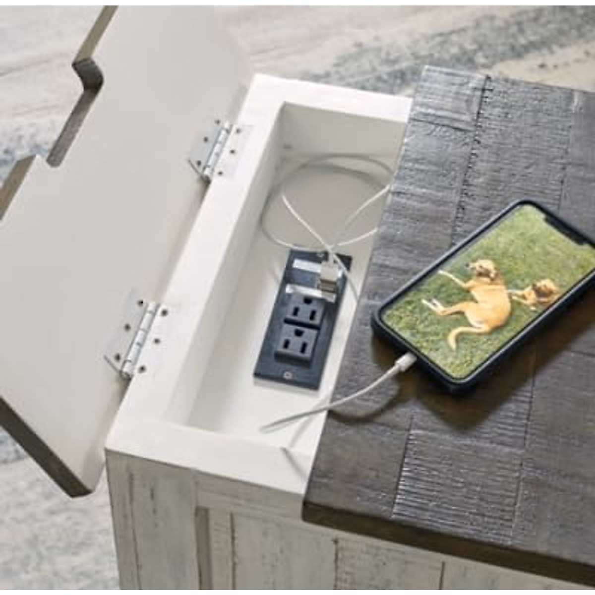 Signature Design by Ashley Havalance French Country Chair Side End Table, White & Gray