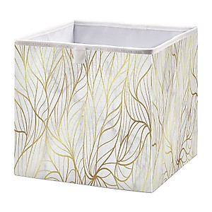 ALAZA Collapsible Storage Cubes Organizer,Gold Marble Design Withe Nature Leaf Line Storage Containers Closet Shelf Organizer with Handles for Home Office