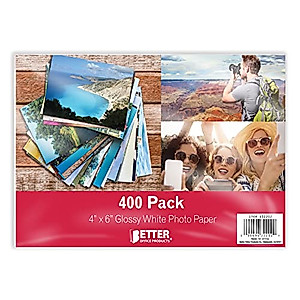 Premium Glossy Photo Paper, 4 x 6 inch, 400 Sheets, 200 gsm, Better Office Products, 4 x 6, 400-Count Pack