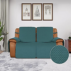 Easy-Going Recliner Loveseat Covers, Water Resistant Reversible 2 Seat Recliner Cover, Velvet Couch Cover, 2 Pieces Double Recliner Sofa Covers for Kids, Dogs, Pets (Recliner Loveseat, Peacock Blue)