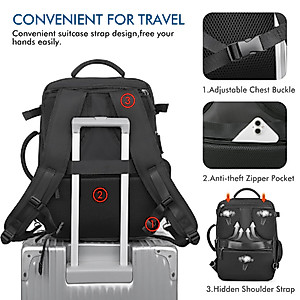 Travel Backpack for Men Women, Large Carry On Backpack Airline Approved,TSA 17.3 inch Laptop Backpack, Waterproof Backpack, College School Bag Casual Daypack for Weekender Business Hiking, Black