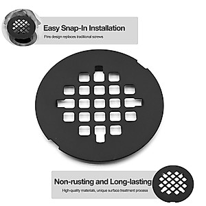 MUZISST 4-1/4” OD Snap-in Round Shower Drain Cover, Shower Drain Hair Catcher Replacement Floor Drainer, Sturdy and Durable Drain Cover, Easy to Install, Matte Black